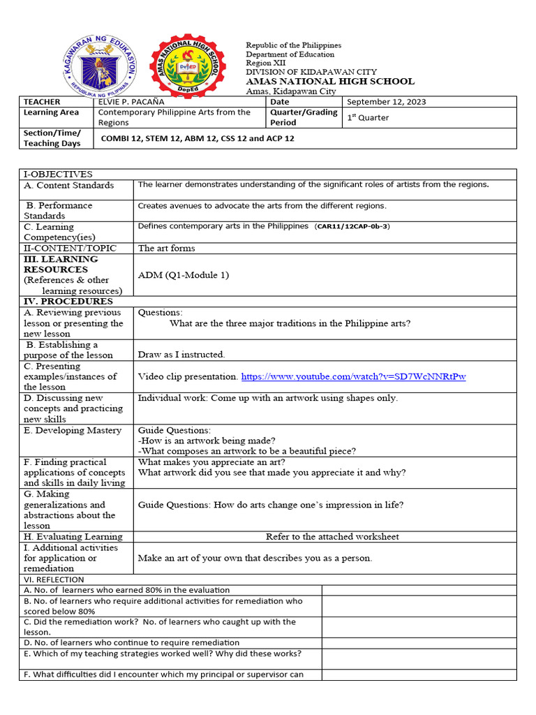 CPAR - Lesson 3 DLL | PDF | Learning | Teachers