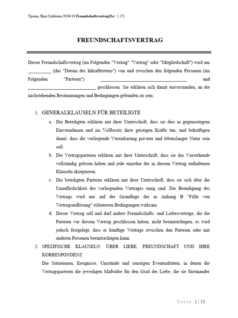 Freundschaftsvertrag Rev 1.17 | PDF