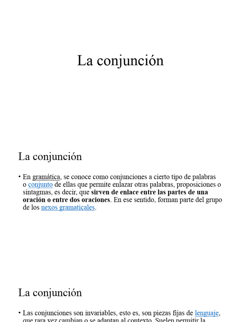 La Conjunción | PDF | Oración (Lingüística) | Palabra