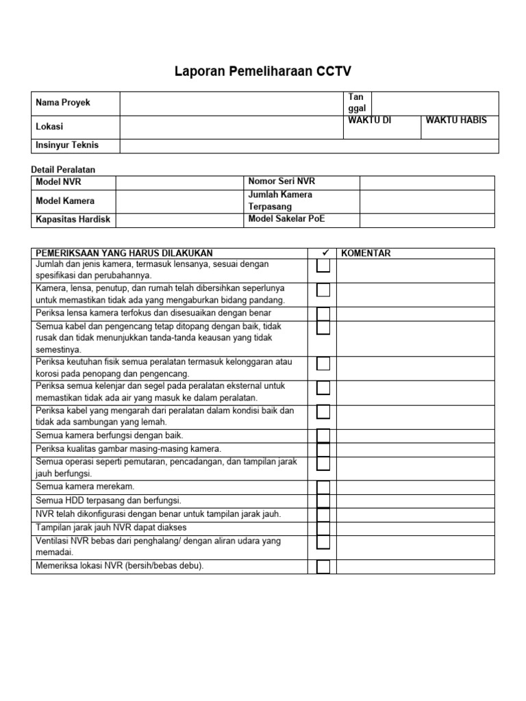 Formulir Perawatan CCTV | PDF