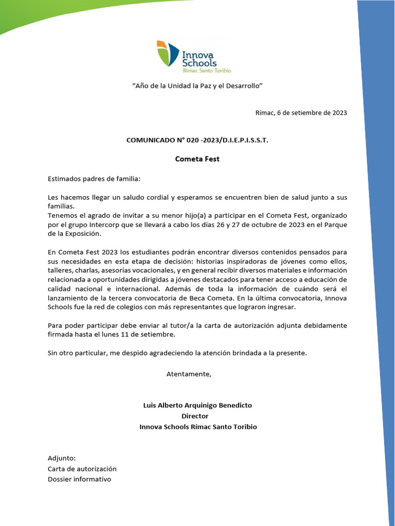 Comunicado 020-2023 COMETA FEST - 1 - 145828351 | PDF