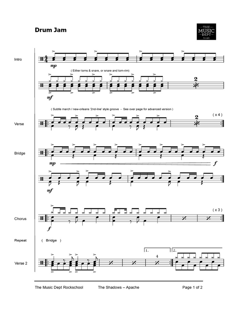 Apache Drum Jam Sheet Music | PDF