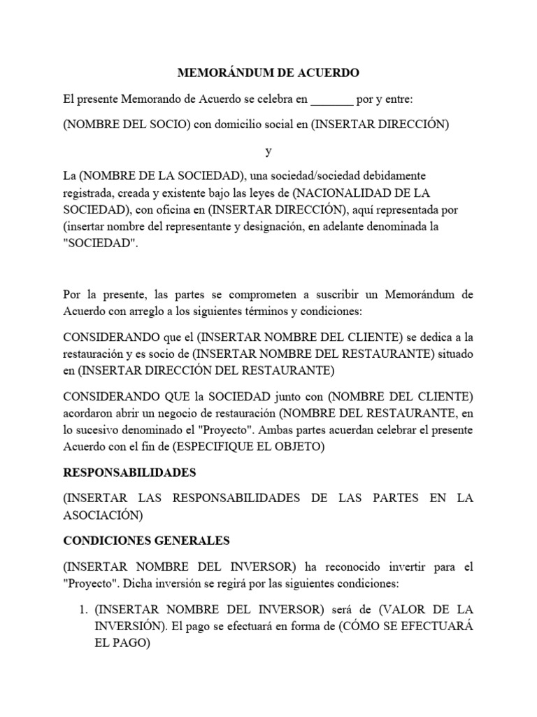 Memorando De Acuerdo Pdf