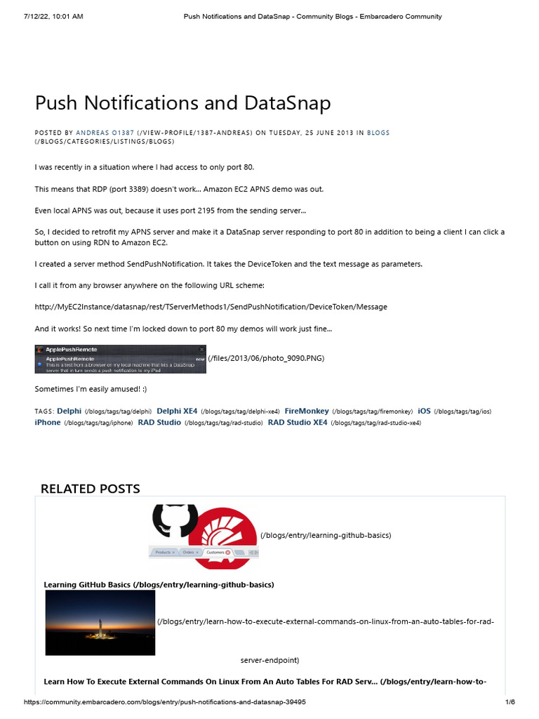 Push Notifications and DataSnap - Community Blogs - Embarcadero Community | PDF | Computing ...