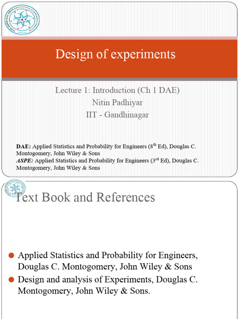 Design of Experiments: Lecture 1: Introduction (CH 1 DAE) Nitin Padhiyar IIT - Gandhinagar | PDF ...