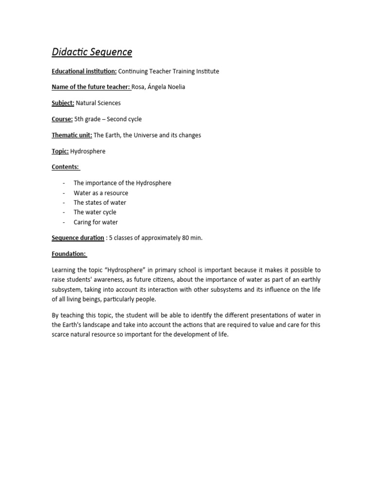 Hydrosphere Didactic Sequence | PDF | Water | Water Cycle