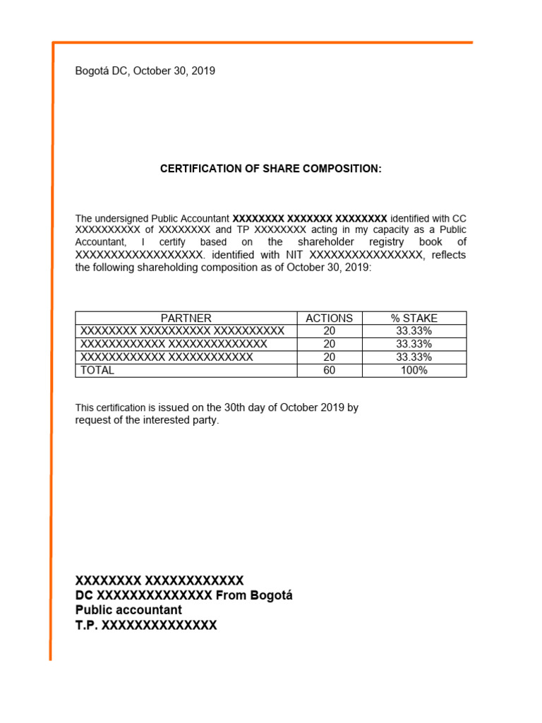 Shareholder Composition Certification Model | PDF | Business | Business Economics