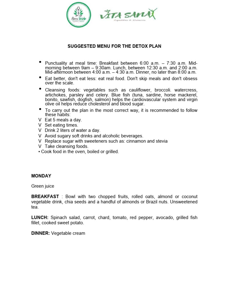 Suggested Menu 21 Day Detox Plan | PDF | Salad | Lunch