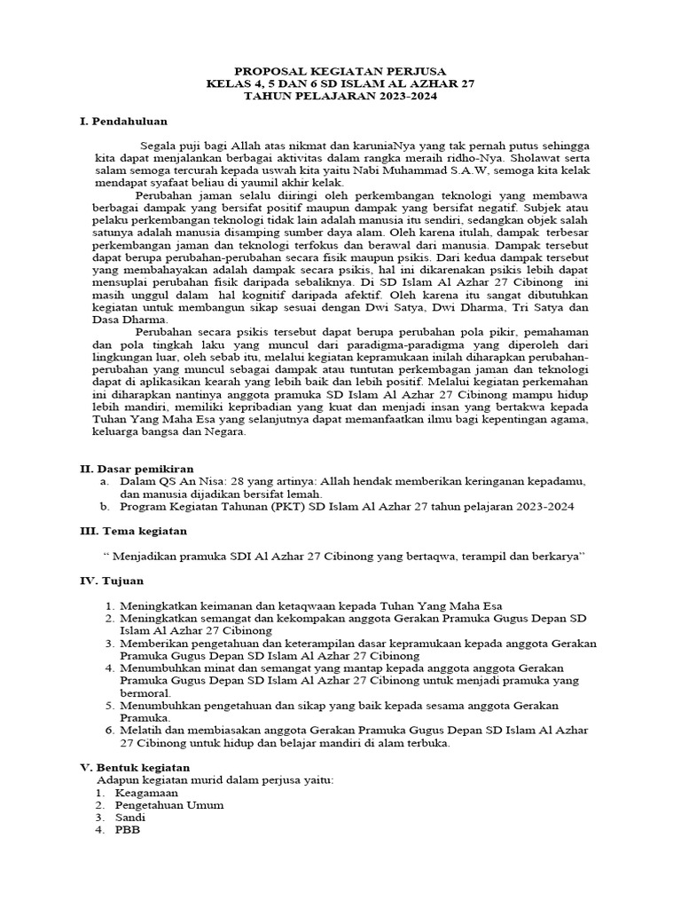 PROPOSAL KEGIATAN Perjusa KELAS 4,5,6 | PDF
