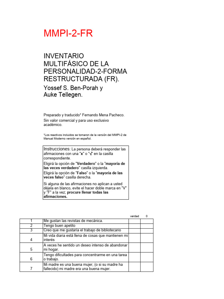 MMPI-2 RF Consultantes | PDF