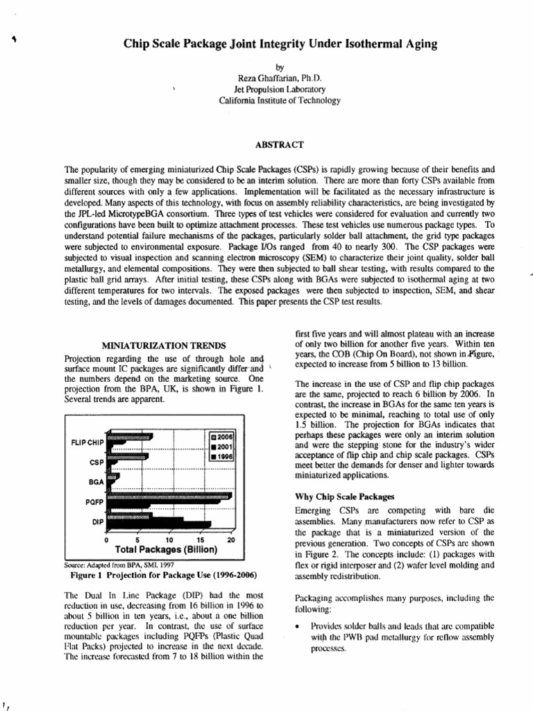 1998 Chip Scale Package Joint Integrity Of Csp Under Isothermal Aging
