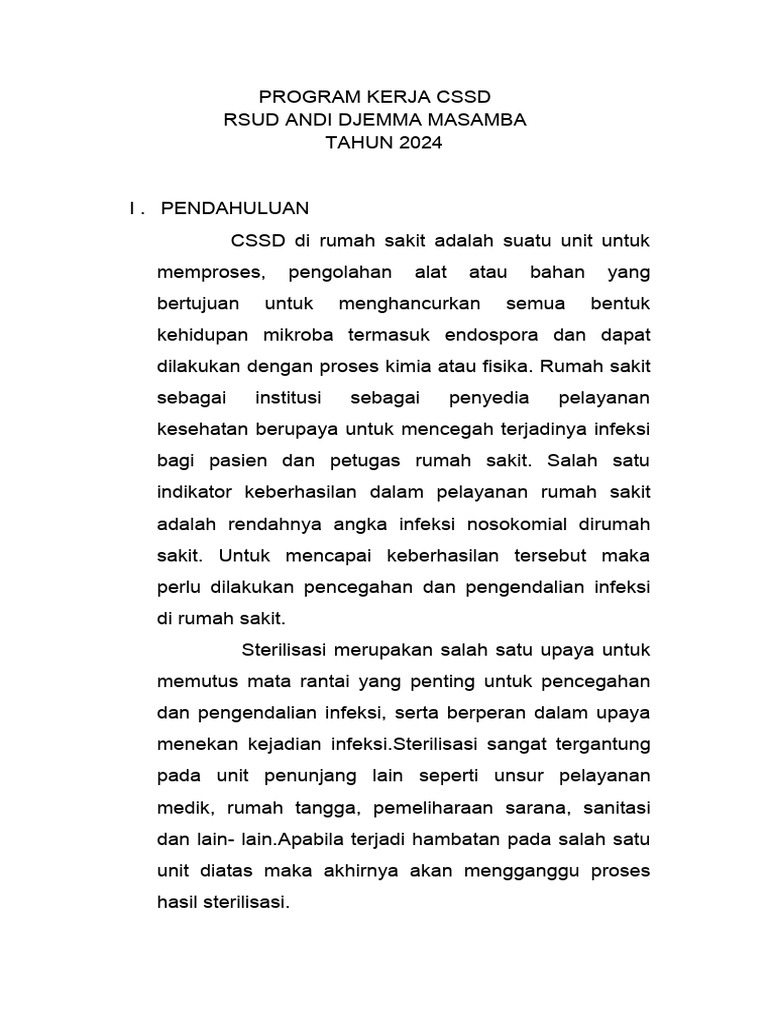 Program Kerja CSSD | PDF