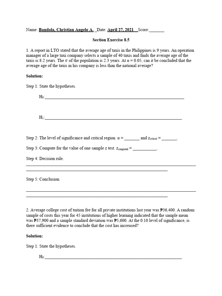Lesson 8-9 Activity | PDF | P Value | Standard Deviation