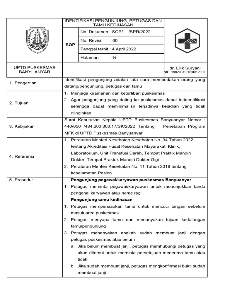 SOP Identifikasi Pengunjung Puskesmas | PDF