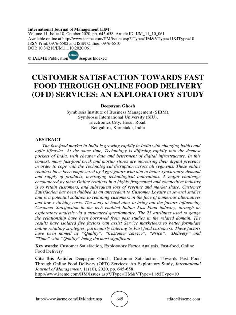 Customer Satisfaction Towards Fast Food | PDF | Customer Satisfaction ...