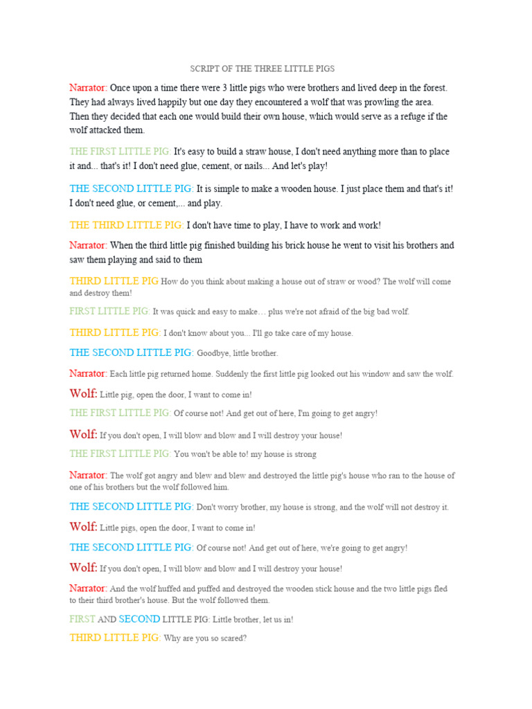 Screenplay The 3 Little Pigs | PDF