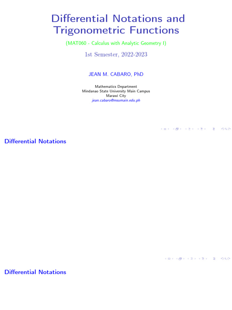 Calculus: Differential Notations & Trig Derivatives | PDF ...