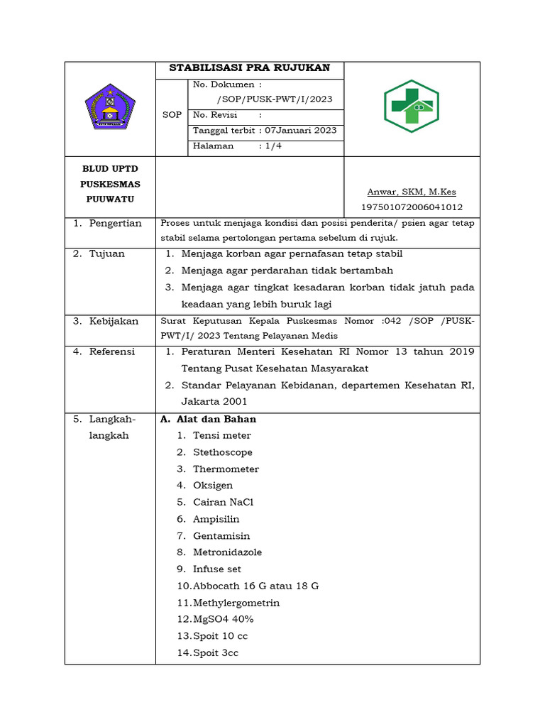 Sop Stabilisasi Pra Rujukan | PDF