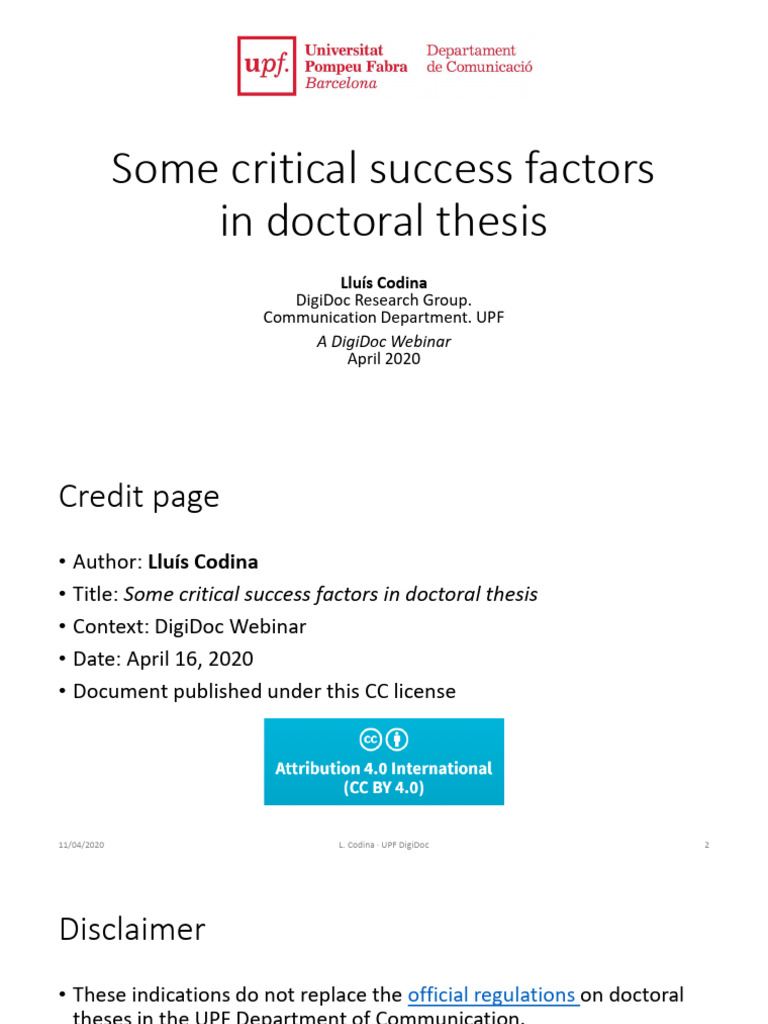 Some Critical Success Factors in Doctoral Thesis | PDF | Methodology ...