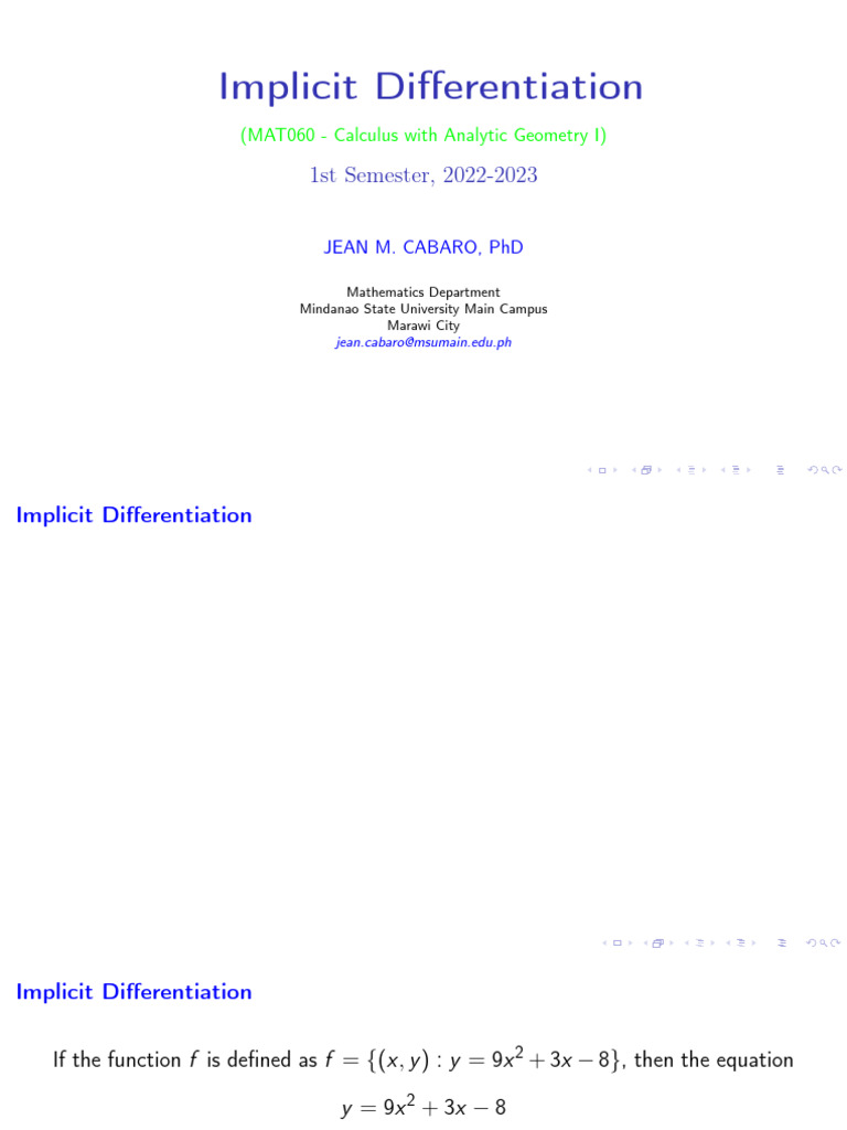 MAT060 13 Implicit-Differentiation | PDF | Mathematics | Mathematical Relations