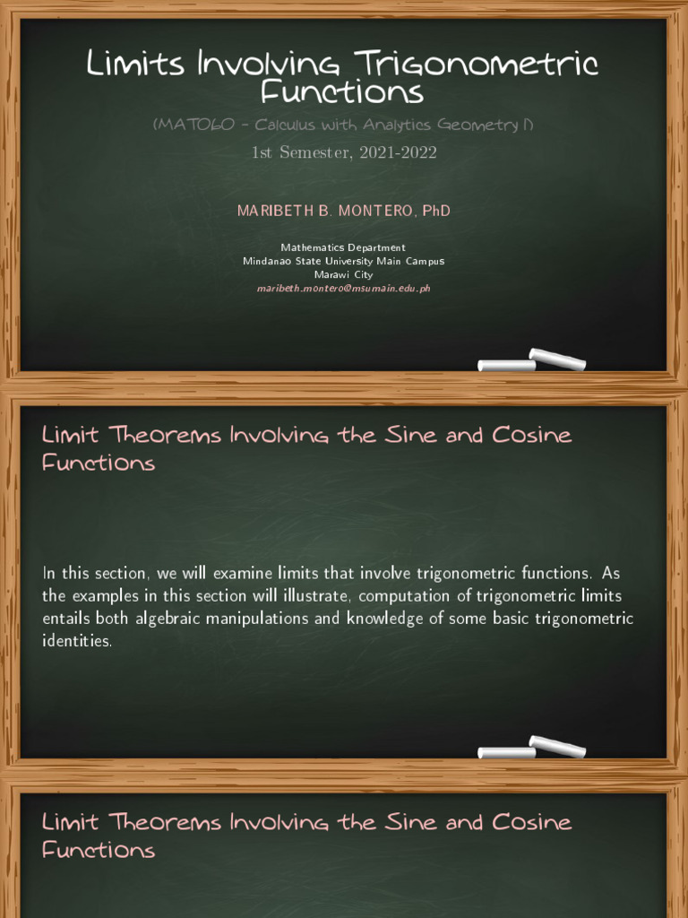 MAT060 - 7 - Limits Involving Trig Functions | PDF | Trigonometric ...