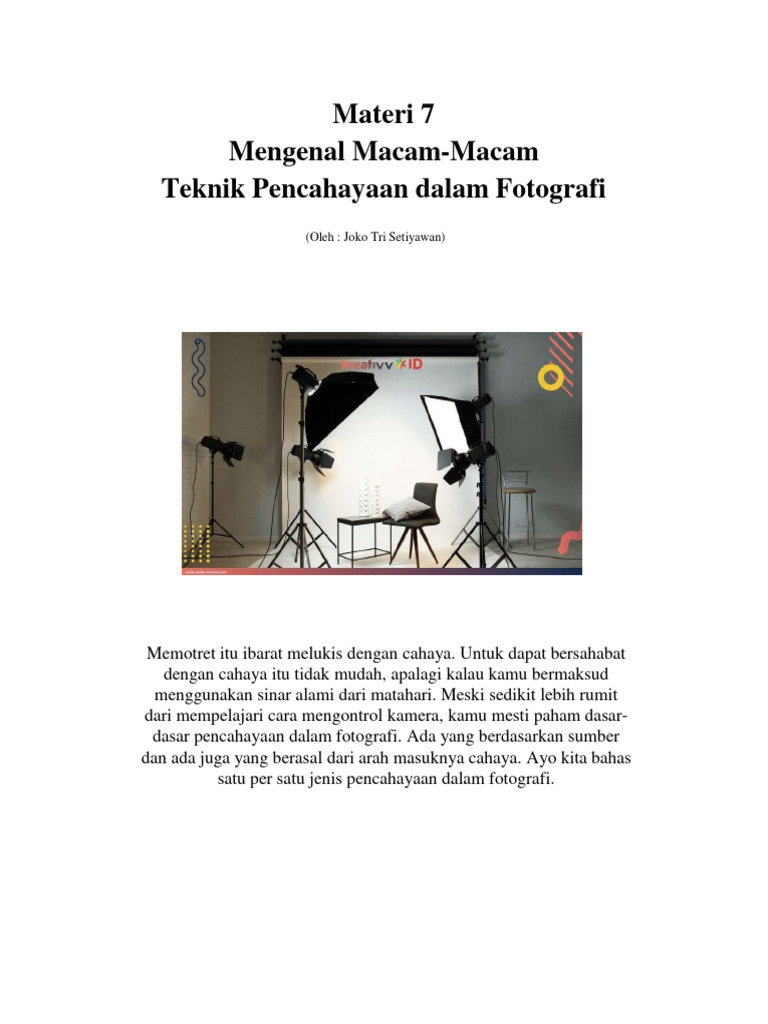 Materi 7. Pencahayaan Fotografi | PDF