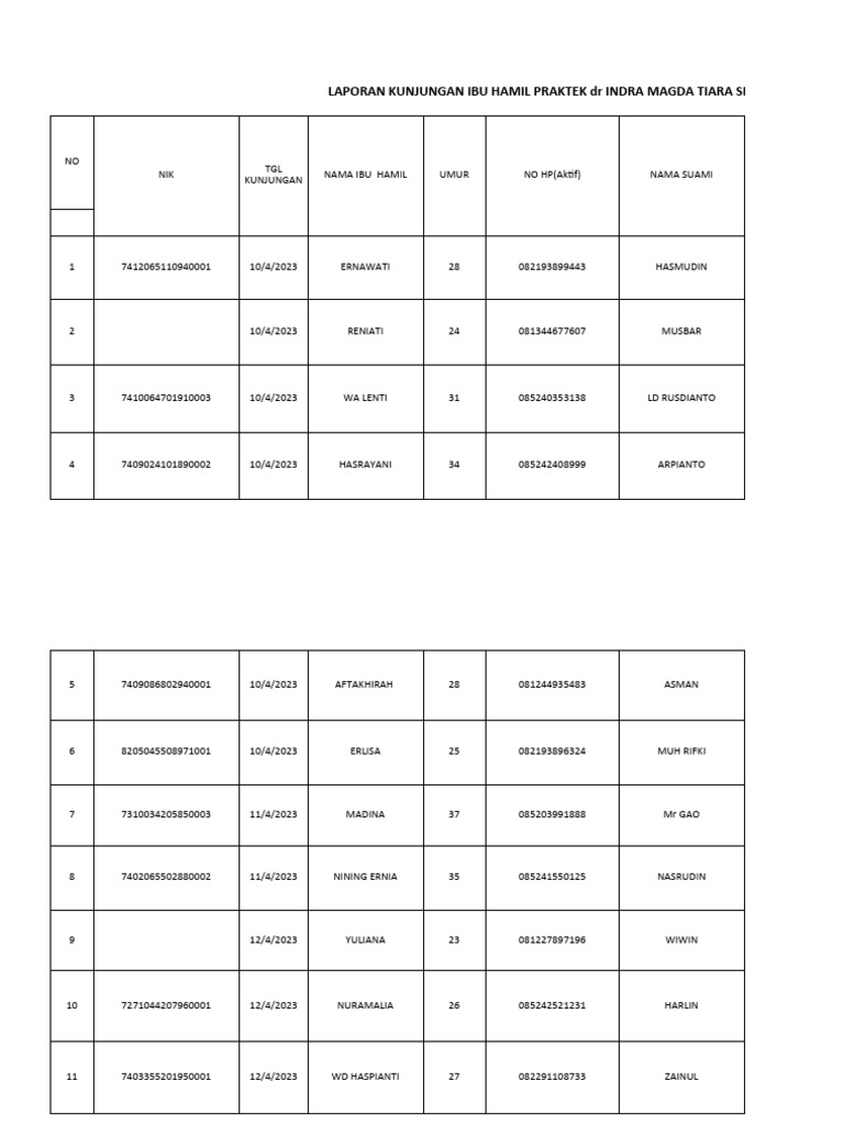 Data Kunjungan Bumil DR Indra-11 | PDF