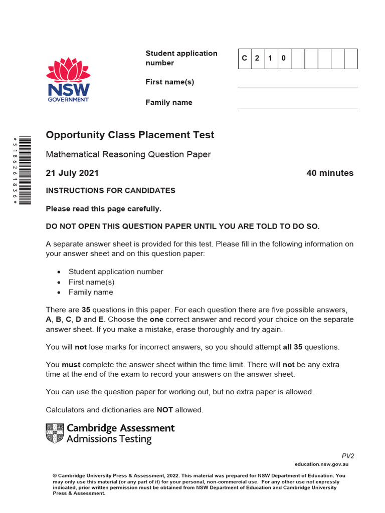 OC Test Mathematics Sample Paper | PDF | Length | Area