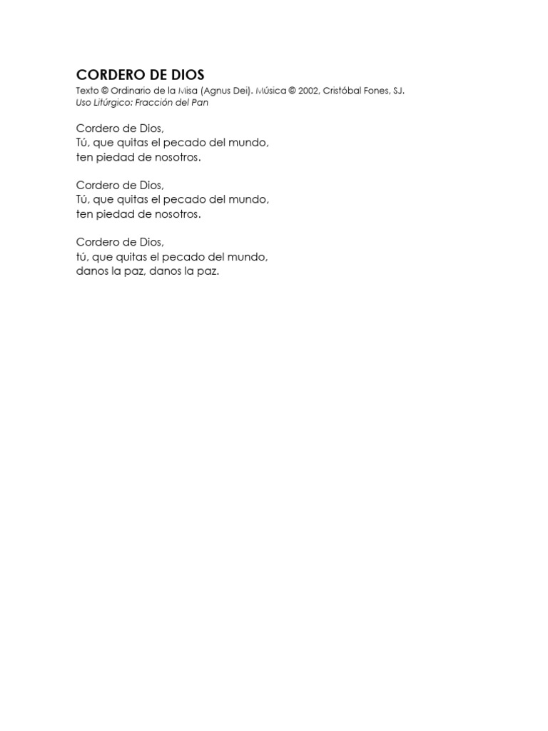 Cordero de Dios LETRA | PDF