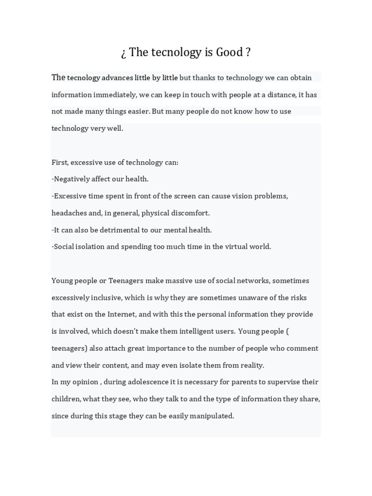 The Tecnology Is Good | PDF