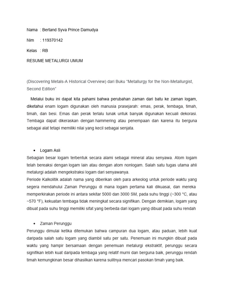 Resume Metalurgi Umum - Bertand Syva Prince Damudya - 119370142 - RB | PDF