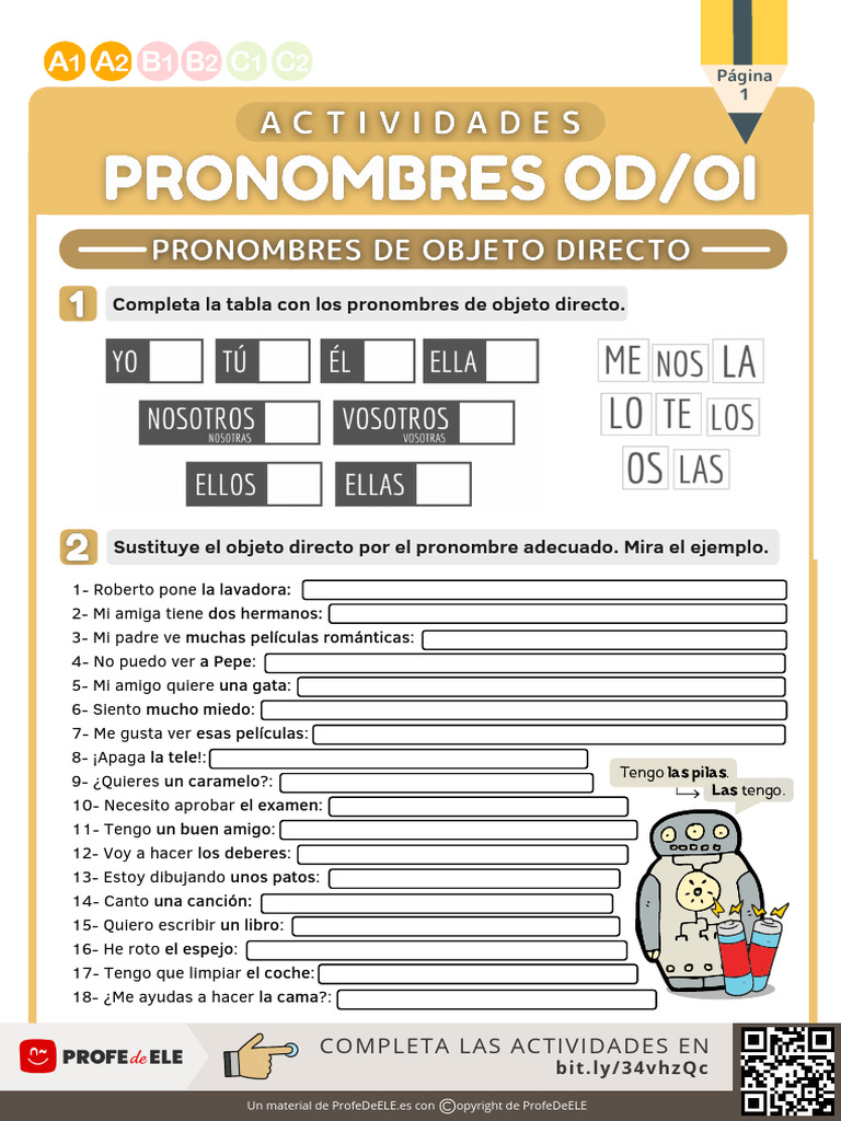 Cuadernillo de Actividades - Pronombres OD OI (v.1.0) | PDF