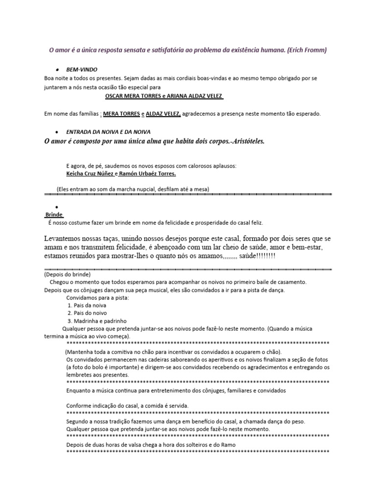 Mestre de Cerimônia Do Protocolo de Casamento | PDF | Amor