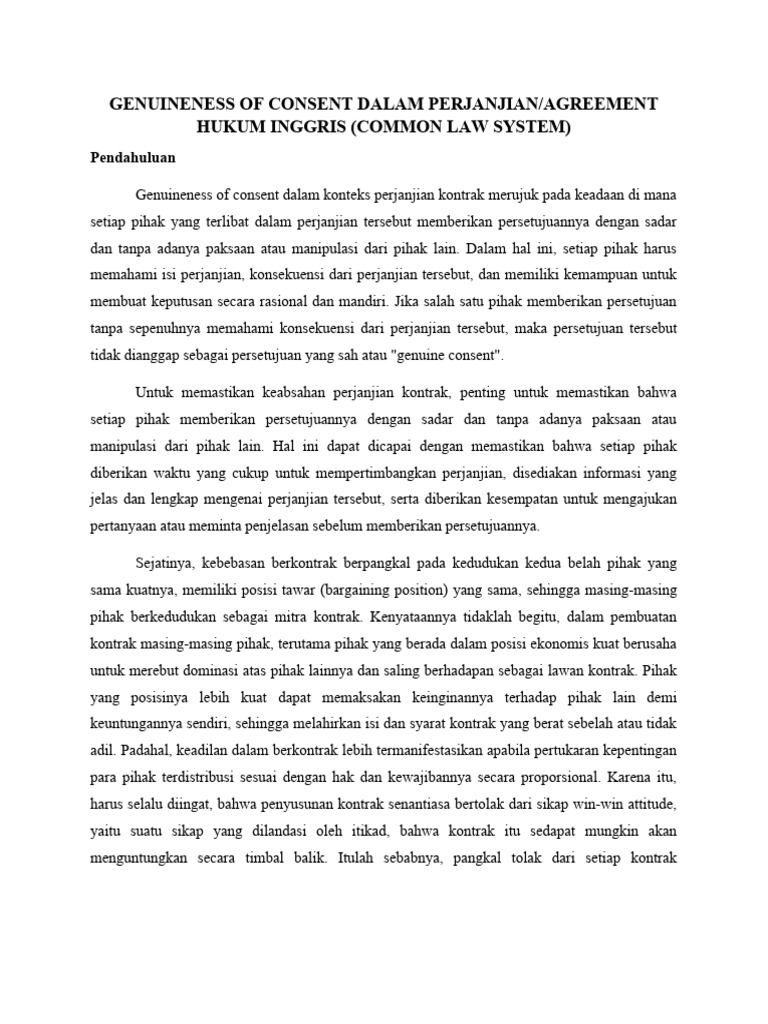Genuineness of Consent Dalam Perjanjian | PDF