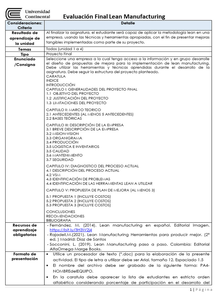 Evaluación Final Lean | PDF | Lean Manufacturing