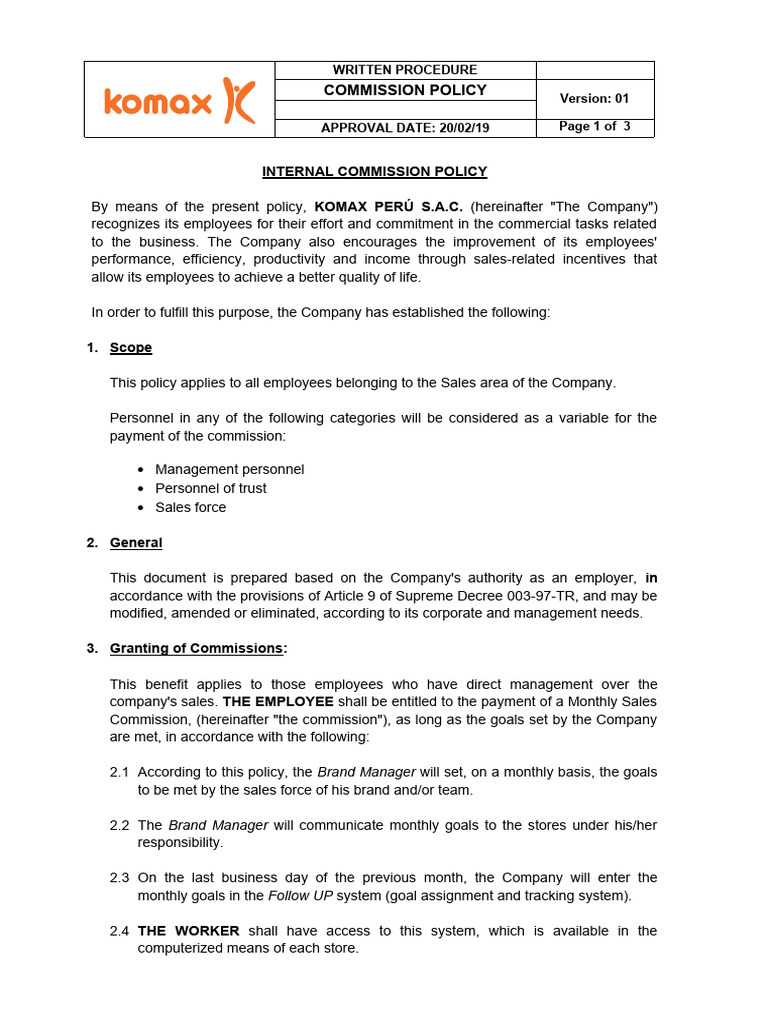 Commission Policy - 9 | Download Free PDF | Employment | Brand