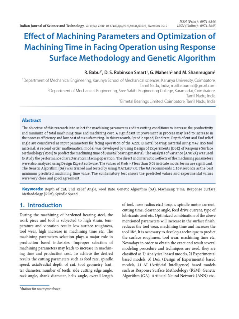 Effect Of Machining Parameters And Optimization Of Machining Time In Facing Operation Using