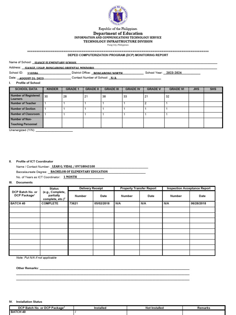 DCP Monitoring Tool Form | PDF