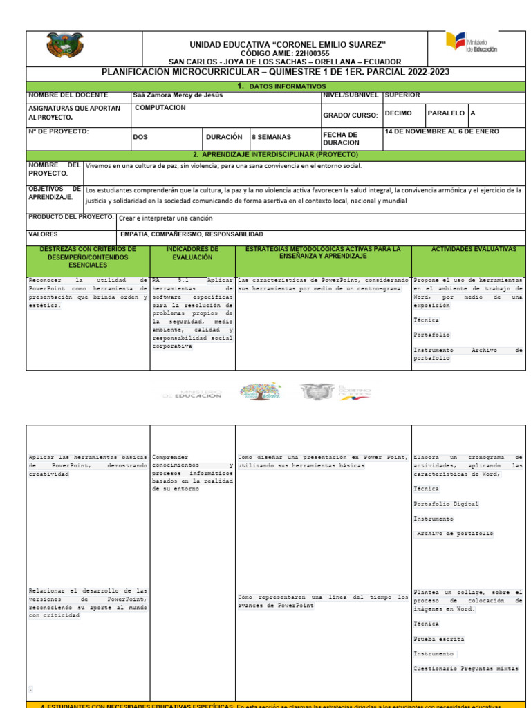 Proyecto de Paz y Computación en Décimo Grado | PDF | Cognición | Aprendizaje
