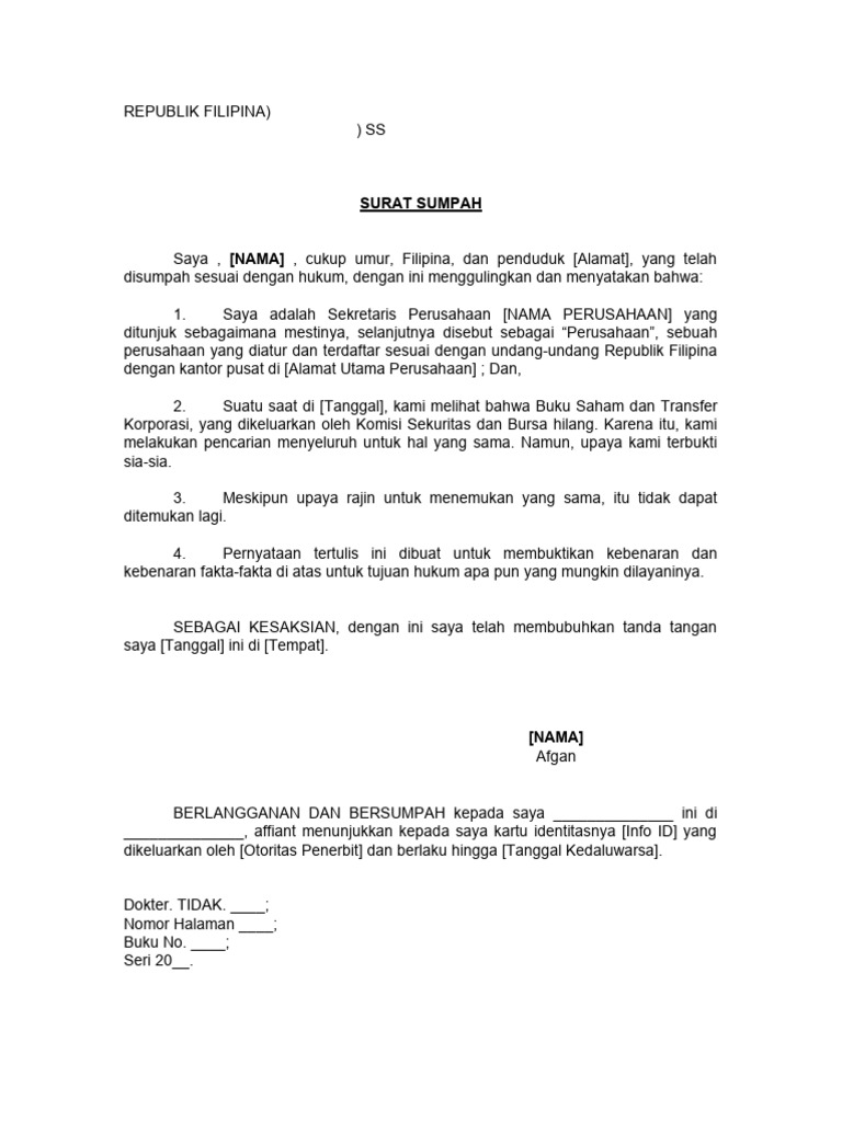 Surat Pernyataan Kerugian - Korporasi - STB | PDF | Hukum | Agama & Spiritualitas