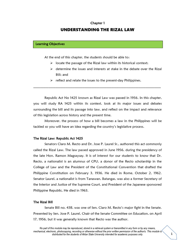 Module in Rizal Chapter 1 7 | PDF | Bill (Law) | Philippines