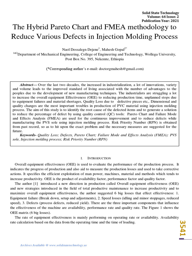 The Hybrid Pareto Chart and FMEA Methodology To Reduce Various Defects in Injection Molding ...