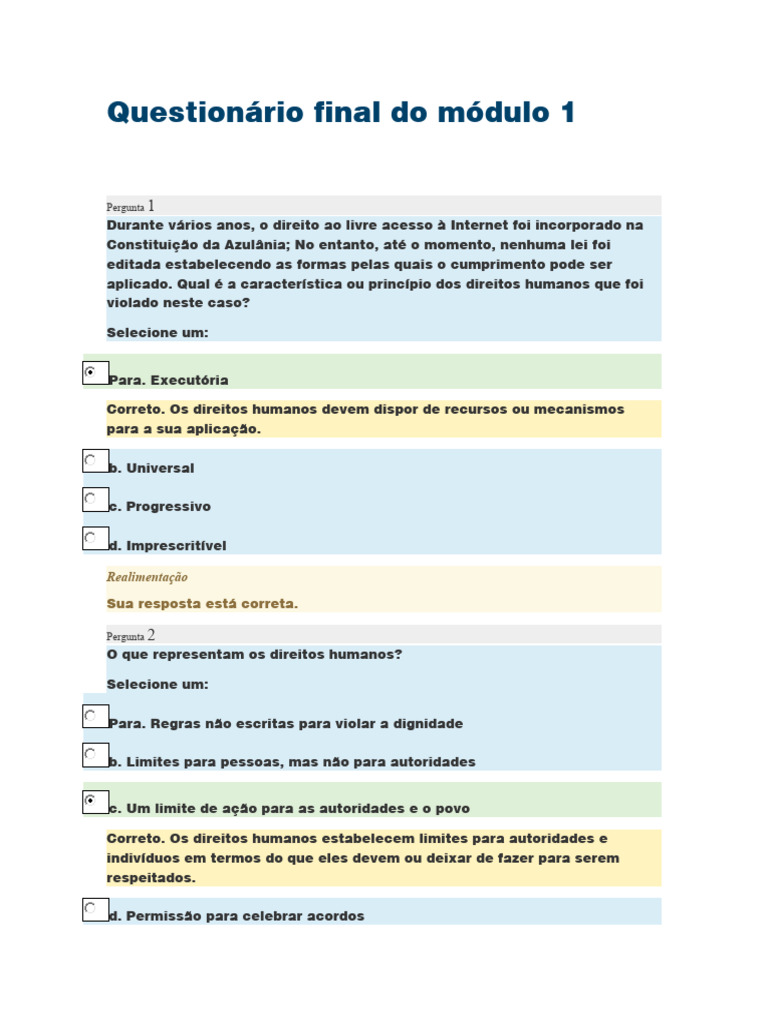 Questionário Final Do Módulo 1 | PDF | Direitos Humanos | Humano