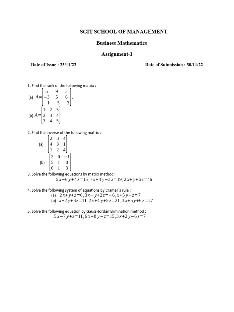Business Mathematics Assignment 2 | PDF