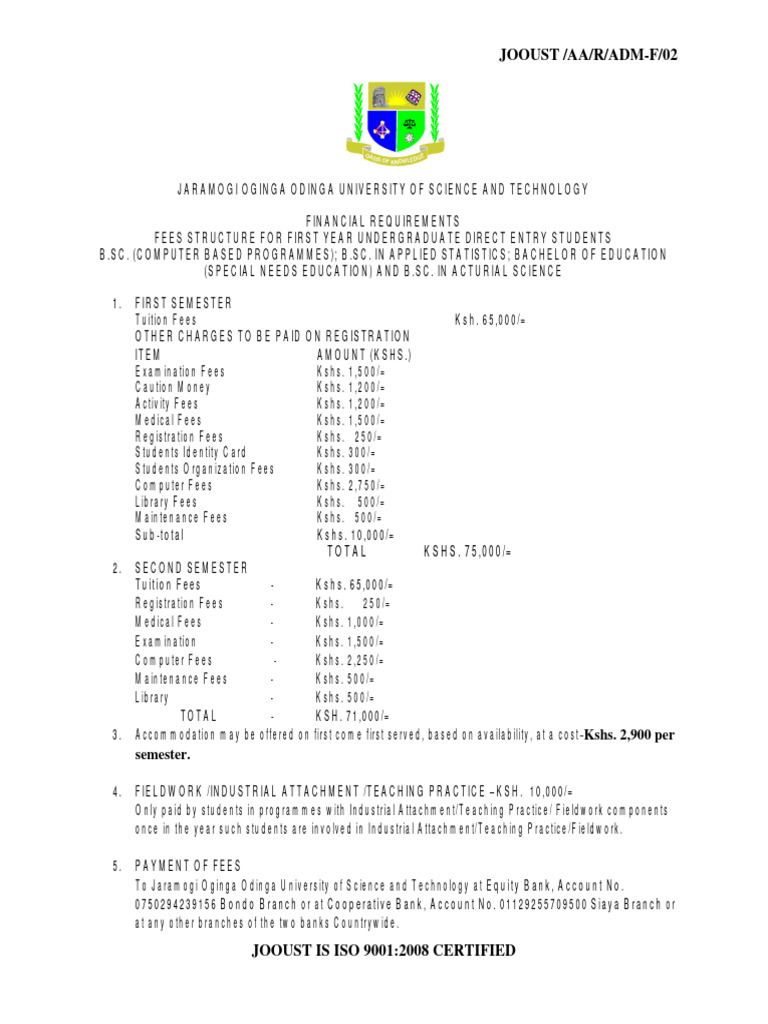 JOOUST Direct Entry Fees Structure | PDF