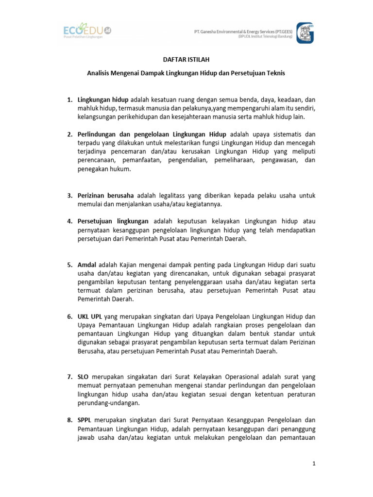 DAFTAR ISTILAH - Amdal Dan Persetujuan Teknis | PDF
