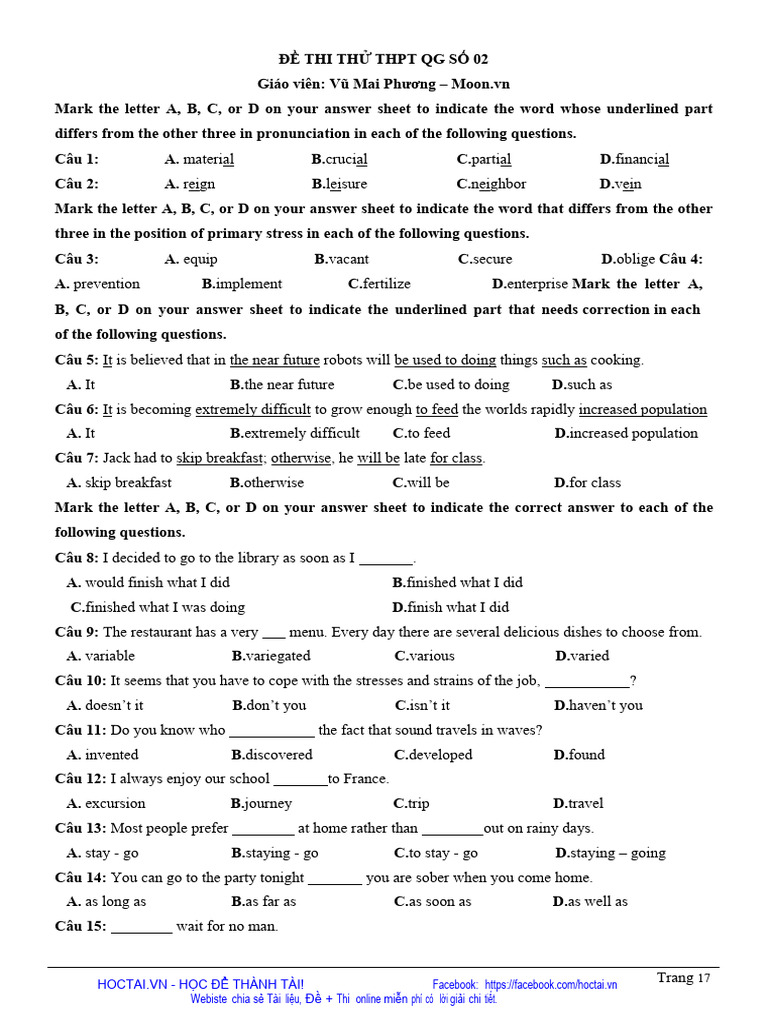 ĐỀ THI THỬ THPT QG SỐ 02 | PDF