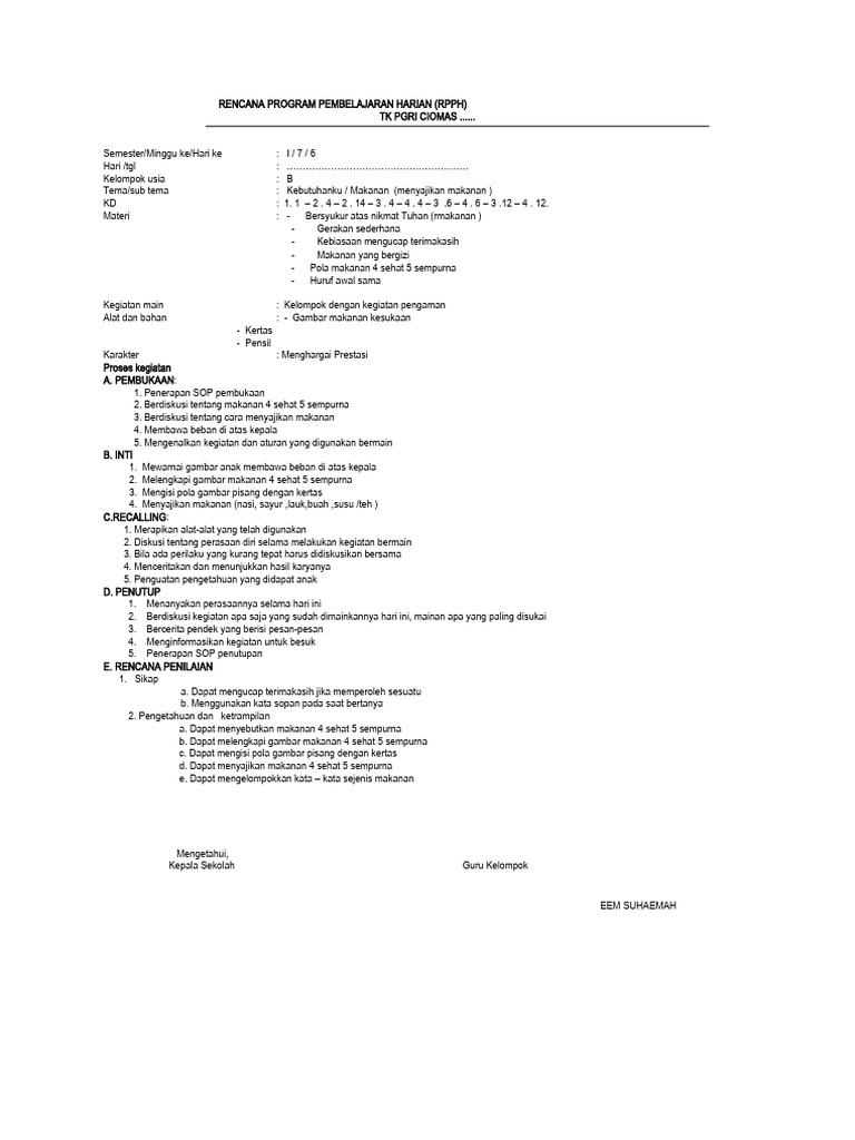 Rencana Program Pembelajaran Harian | PDF