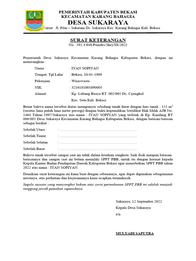 SURAT KETERANGAN SPPT | PDF