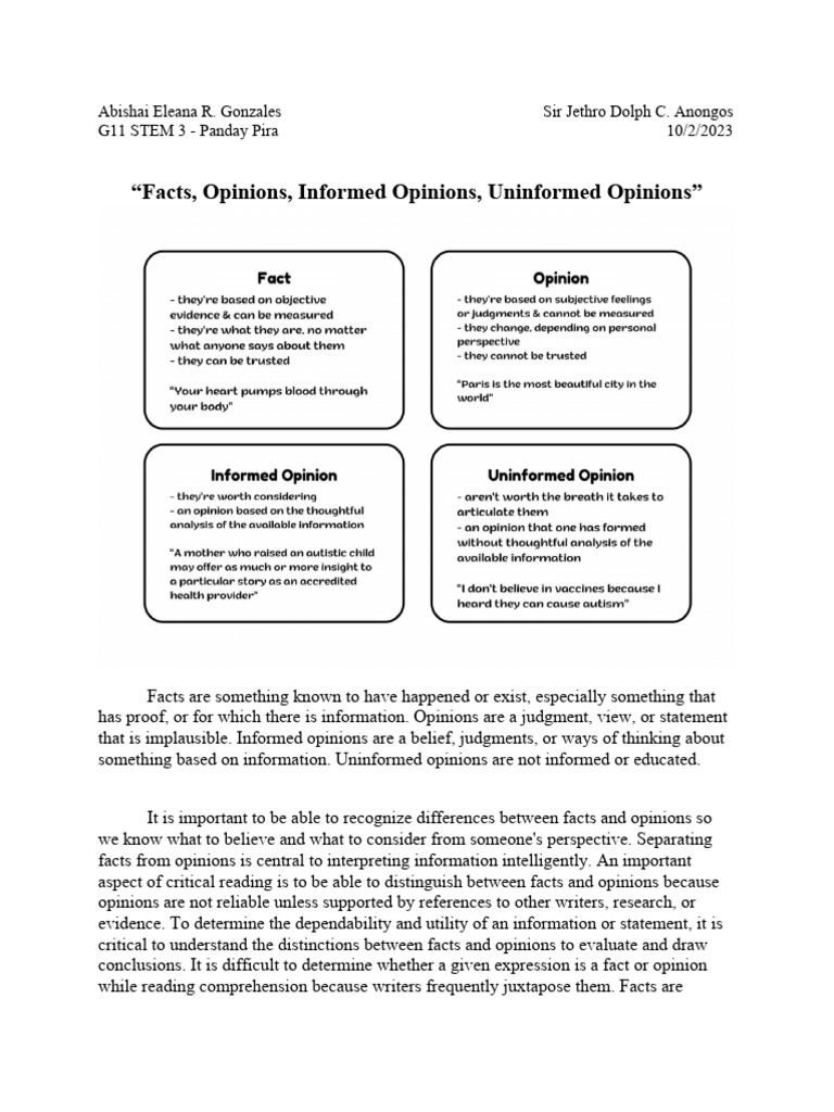 Facts Opinions Informed Opinions Uninformed Opinions | PDF | Opinion ...